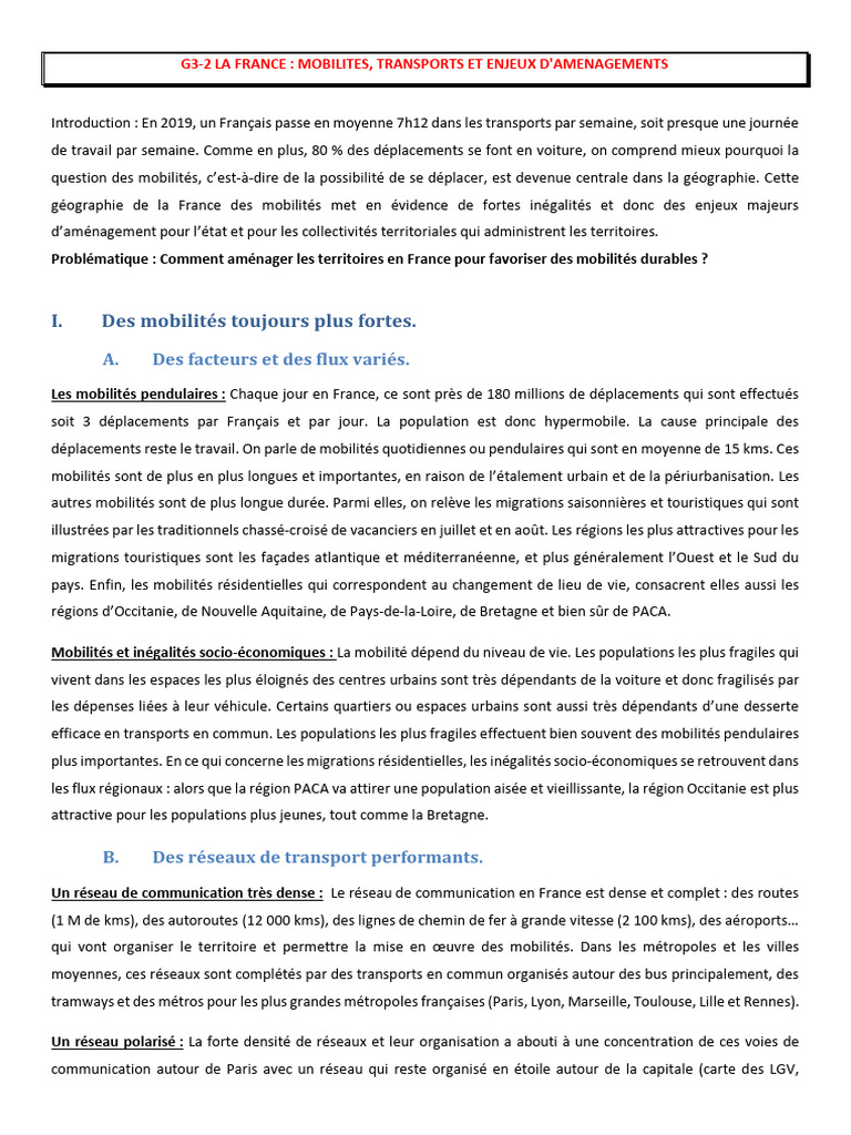 Mobilités en France : enjeux et aménagements | PDF | Transport ...