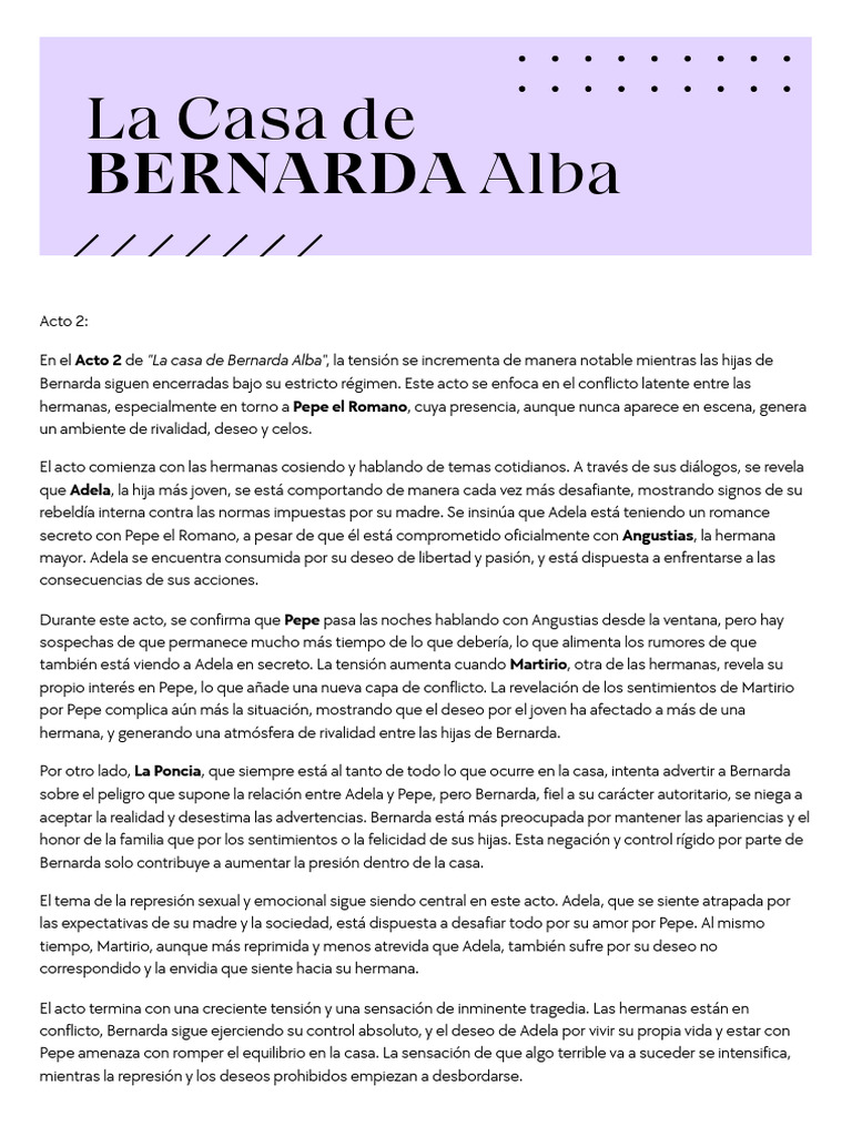 Acto 2 Bernarda Alba | PDF | Novela negra, policíaca y suspenso