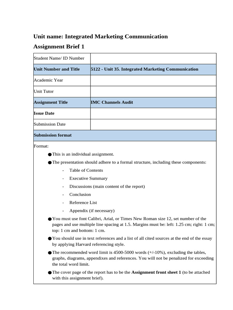 Unit 35 5122 Asm1 Brief Pdf Brand Target Audience