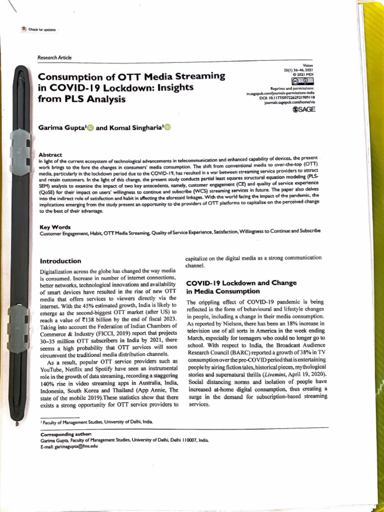 CONSUMPTION of OTT Media Streaming in Covid 29 Lockdown | PDF