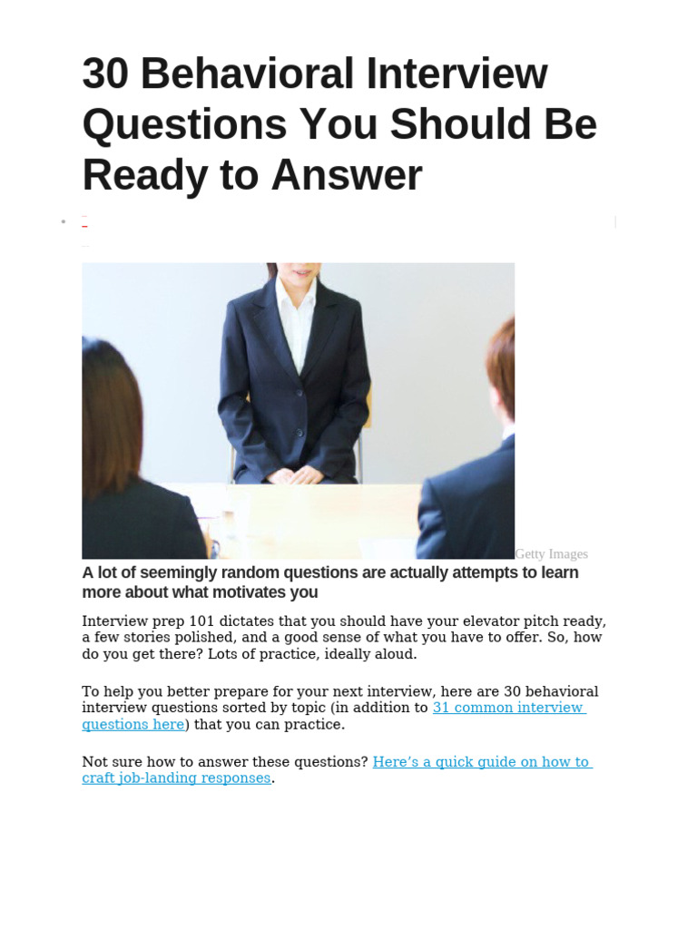 30 Behavioral Interview Questions You Should Be Ready to Answer | PDF ... 30 Behavioral Interview Questions You Should Be Ready to Answer | PDF ...