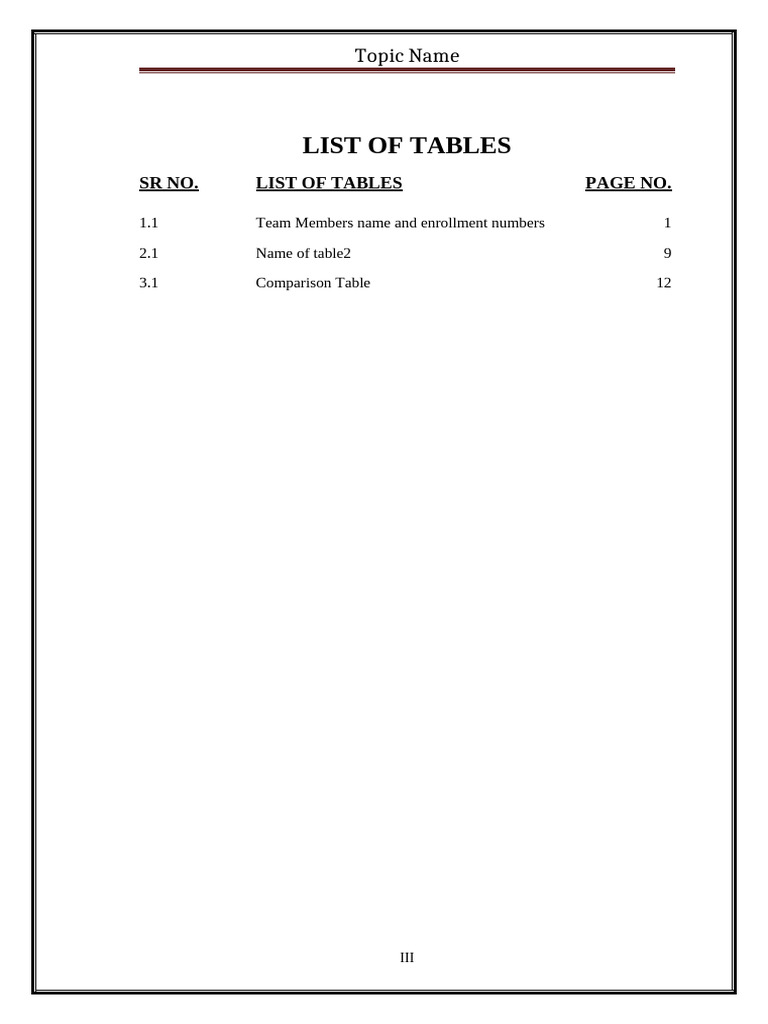 List of Tables | PDF