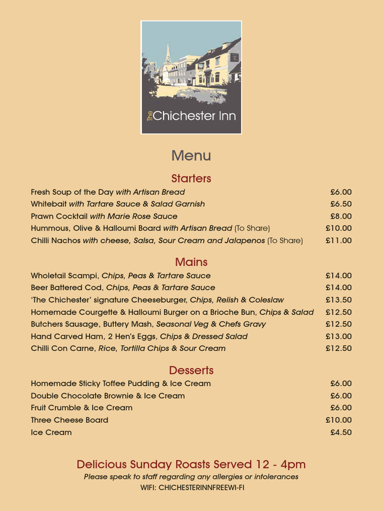 The Chichester Inn Menu A4 1021 | PDF | Salad | Sauce