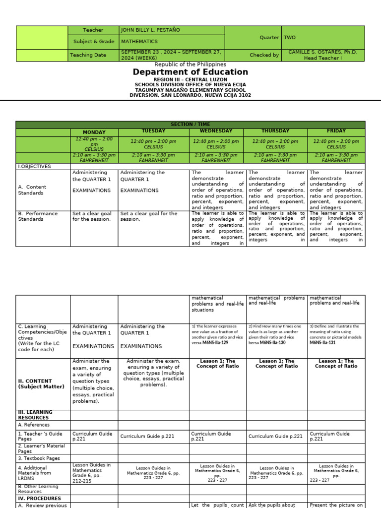 DLL_Q2_WEEK1_MATHEMATICS | PDF | Ratio | Curriculum