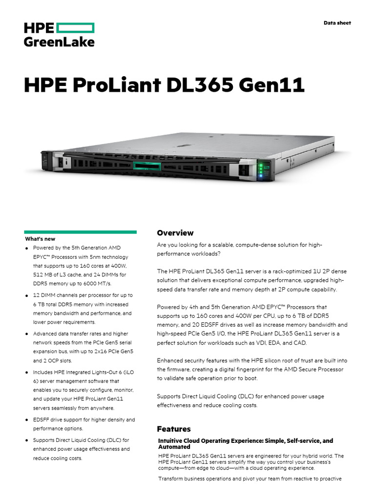 HPE ProLiant DL365 Gen11-PSN1014689131WWEN | PDF | Computer Hardware ...