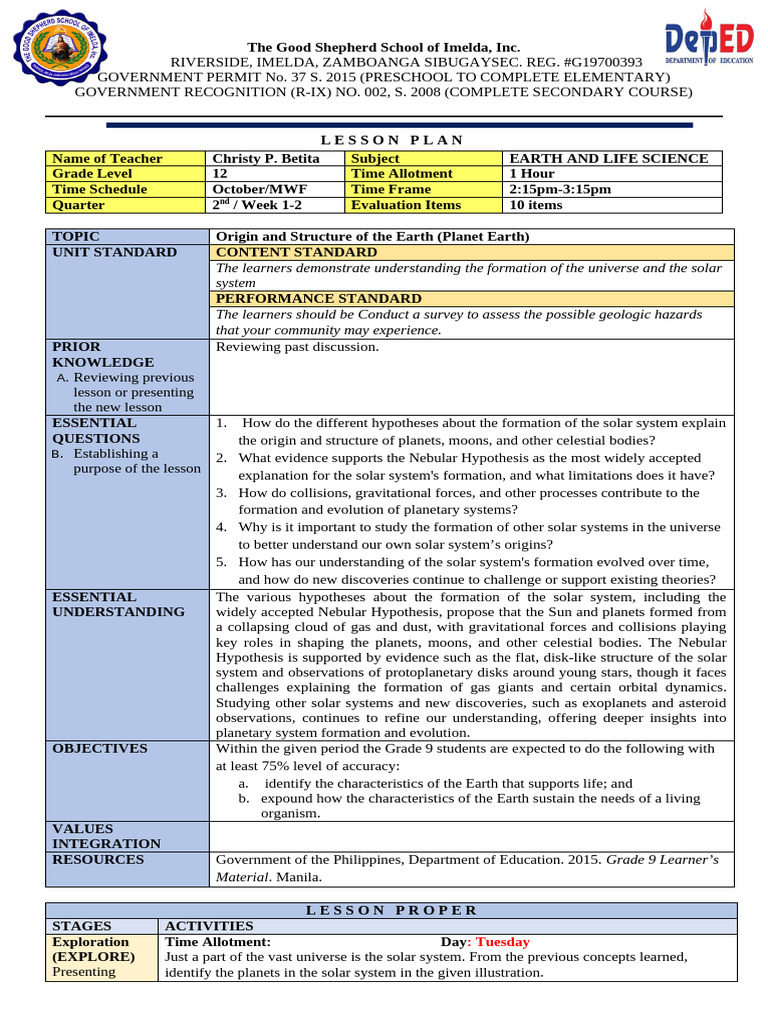 LP Q2. science11 w1 | PDF | Planets | Formation And Evolution Of The Solar System