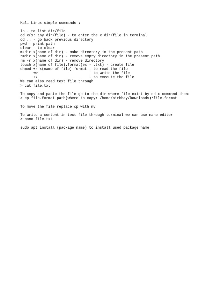 Kali Linux Simple Commands | PDF
