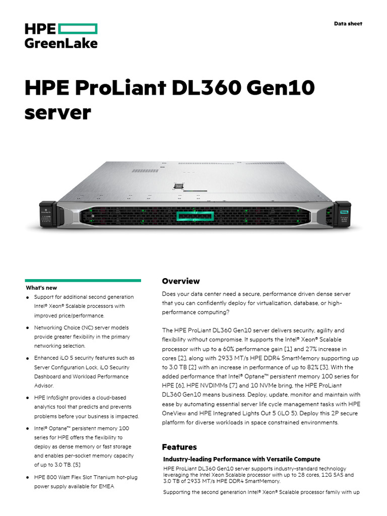 HPE ProLiant DL360 Gen10 Overview | PDF | Computer Security | Security