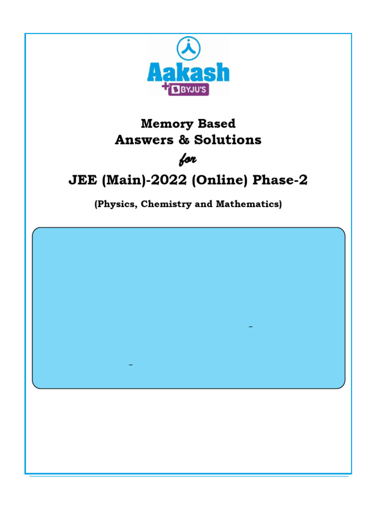 JEE Main 2022 Phase-2 Solutions | PDF | Electronvolt | Inductance