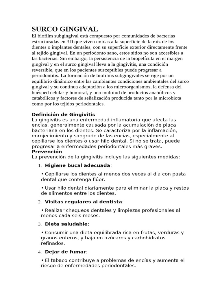 Surco Gingival: Definición de Gingivitis | PDF | Higiene oral | Cuidado ...
