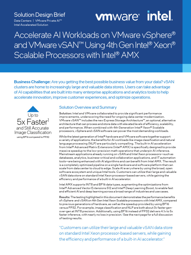 PUBLIC-ai-vsphere-vsan-with-xeon-amx-brief Final | PDF | Scalability | Central Processing Unit