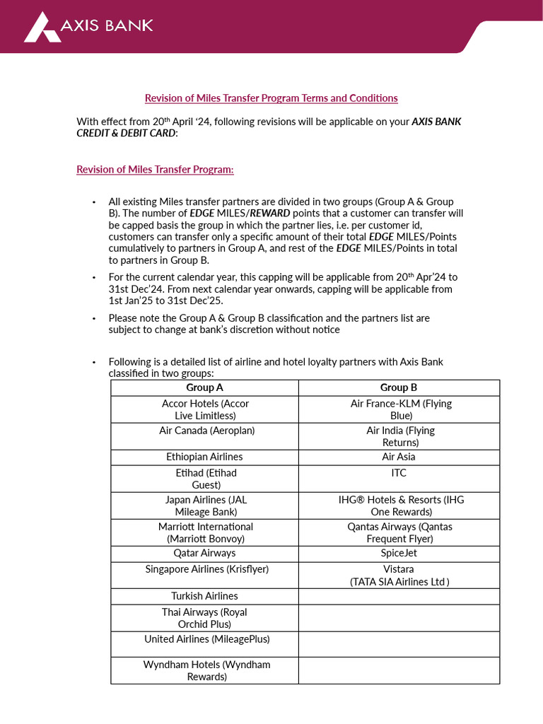 Terms and Conditions Miles Transfer Program Final | PDF | Frequent Flyer Program | Airlines