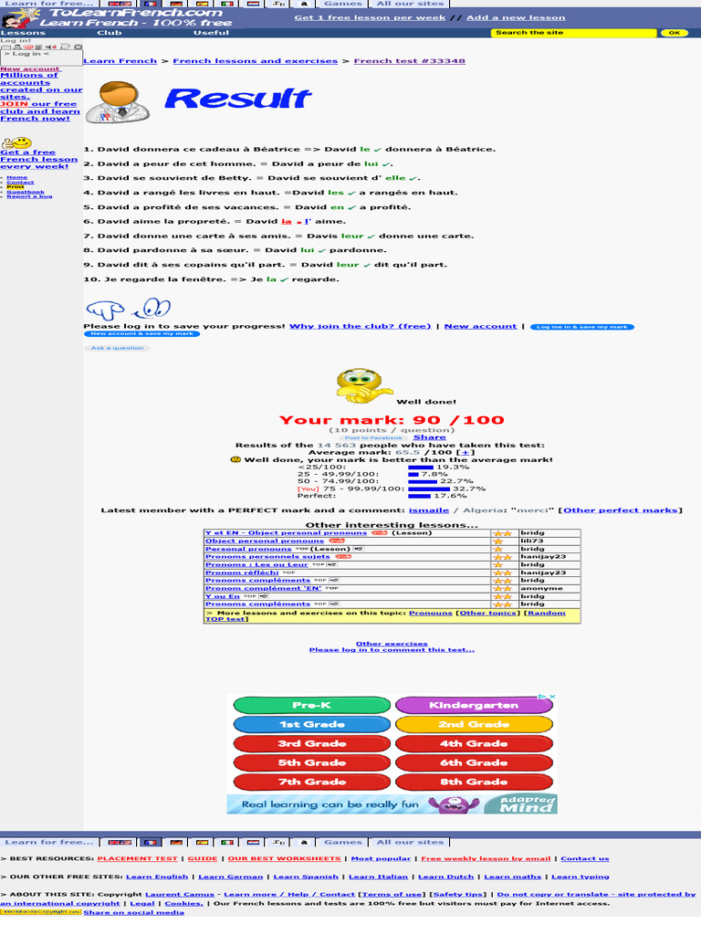 Les pronoms compléments - Exercise to learn French | PDF