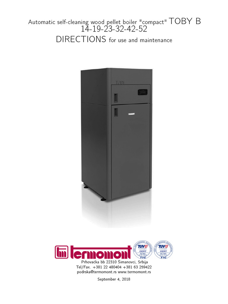 Termomont TOBY-B Pellet Boiler Manual Eng | PDF | Boiler | Chimney