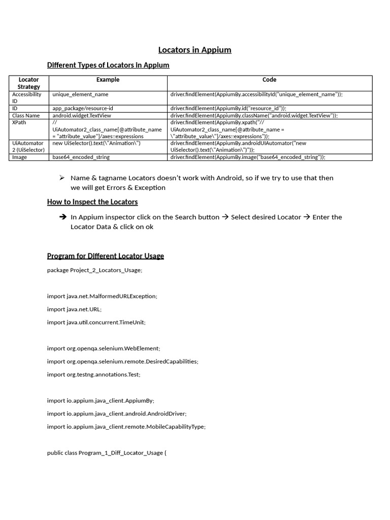 Appium Locator Strategies Overview | PDF | Computing Platforms | Software