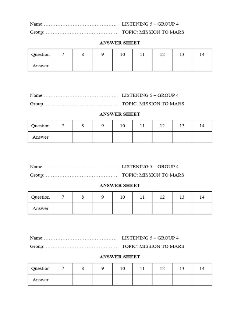 Mission to Mars Listening Answer Sheet | PDF