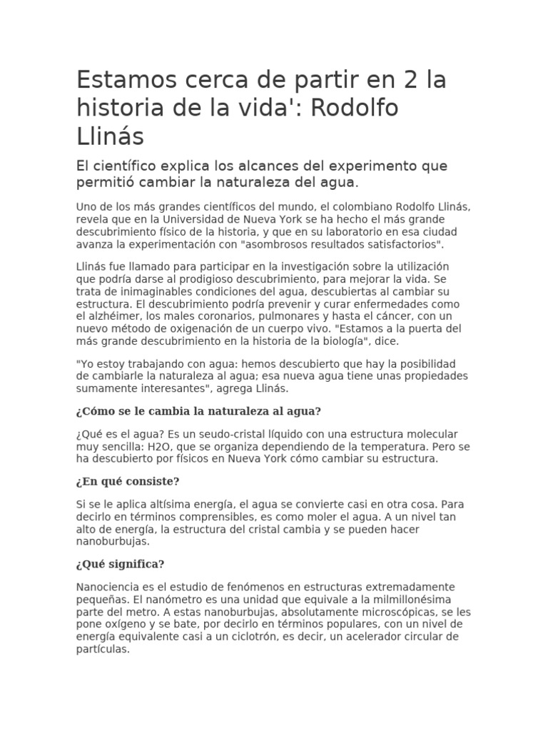 Estamos Cerca de Partir en 2 La Historia de La Vida | PDF | Agua ...