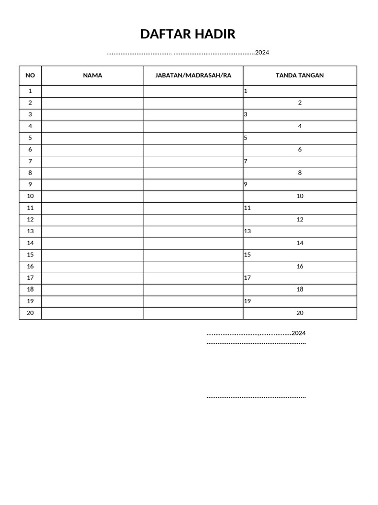 Contoh Daftar Hadir Rapat | PDF
