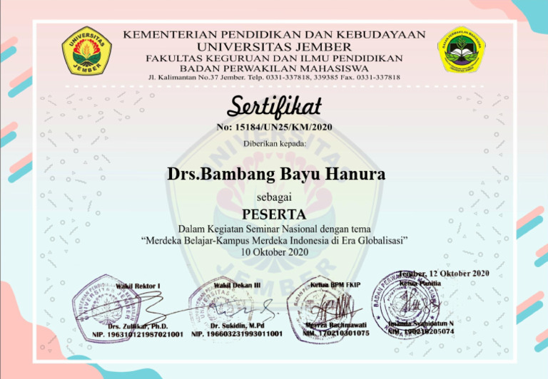 Sertifikat Drs - Bambang Bayu Hanura | PDF
