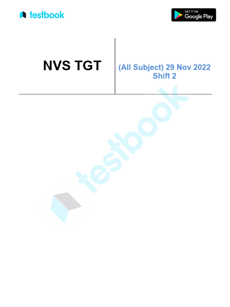 NVS TGT (All Subject) Official Paper (Held On 29 Nov 2022 Shift 2) | PDF