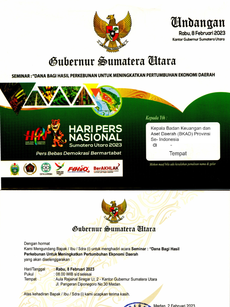Undangan HPN-KaBKAD Prov Se-Indonesia - 230202 - 195050 | PDF