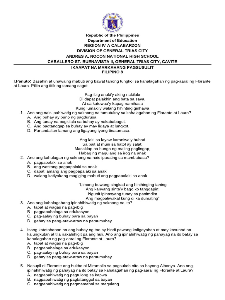 23 24 Fil 8 - 4th Q Exam | PDF