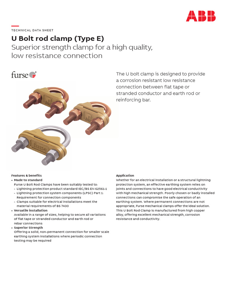 Furse 'u'+Bolt+Rod+Clamp (Type+e) Datasheet DGT Final 281021 | PDF | Electrical Wiring | Screw