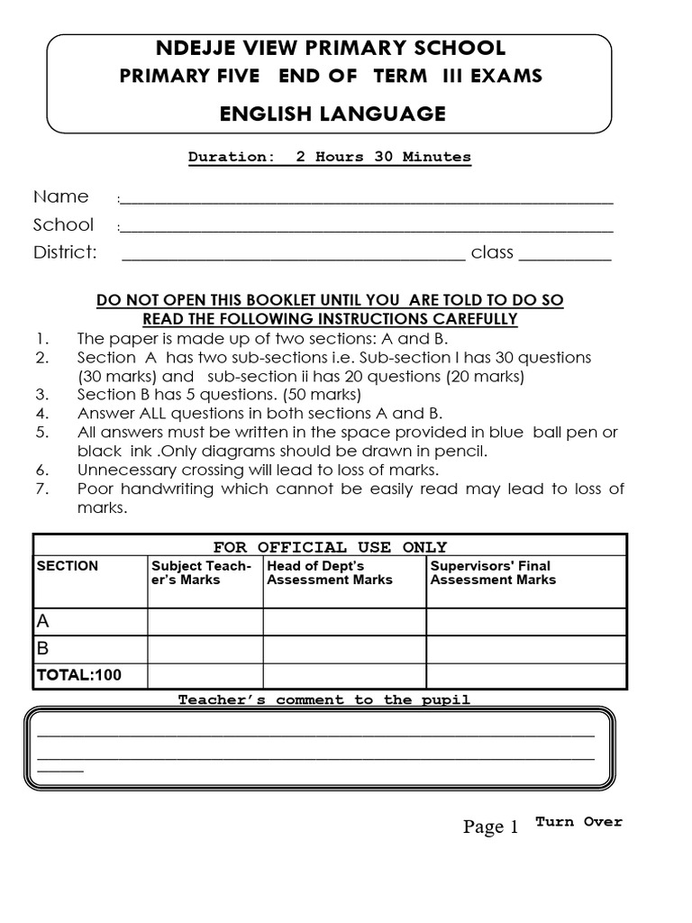 Primary Five English-2 | PDF