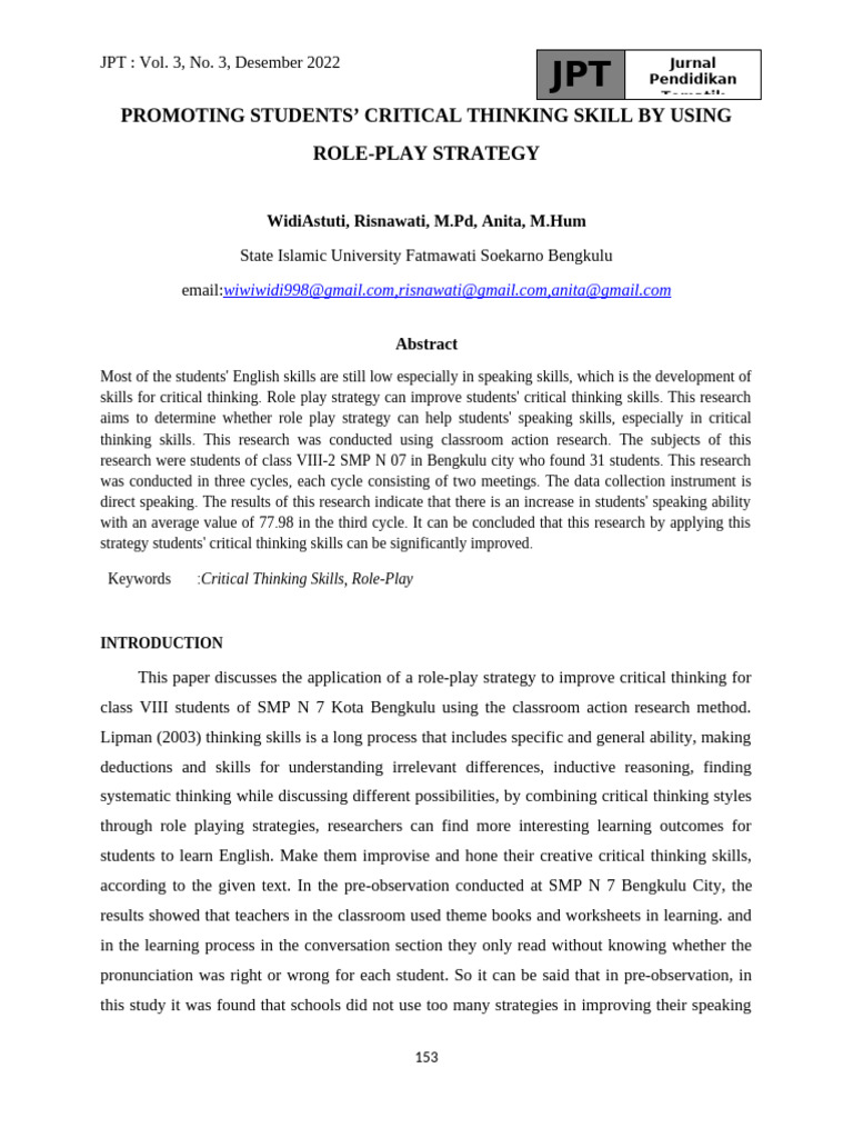 Enhancing Critical Thinking via Role-Play | PDF | Critical Thinking ...