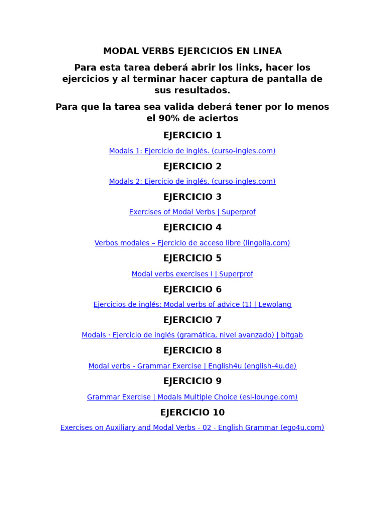 Modal Verbs Ejercicios en Linea | PDF