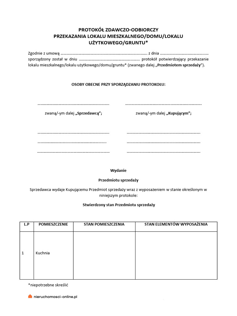 Protokol Zdawczo Odbiorczy | PDF