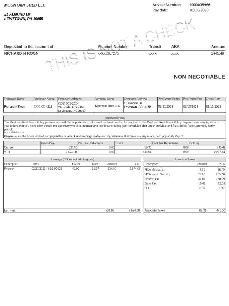 Paystub. | PDF | Payroll | Economy Of The United States