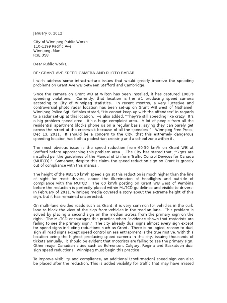 Grant Speed Reduction Letter | PDF | Speed Limit | Pedestrian Crossing