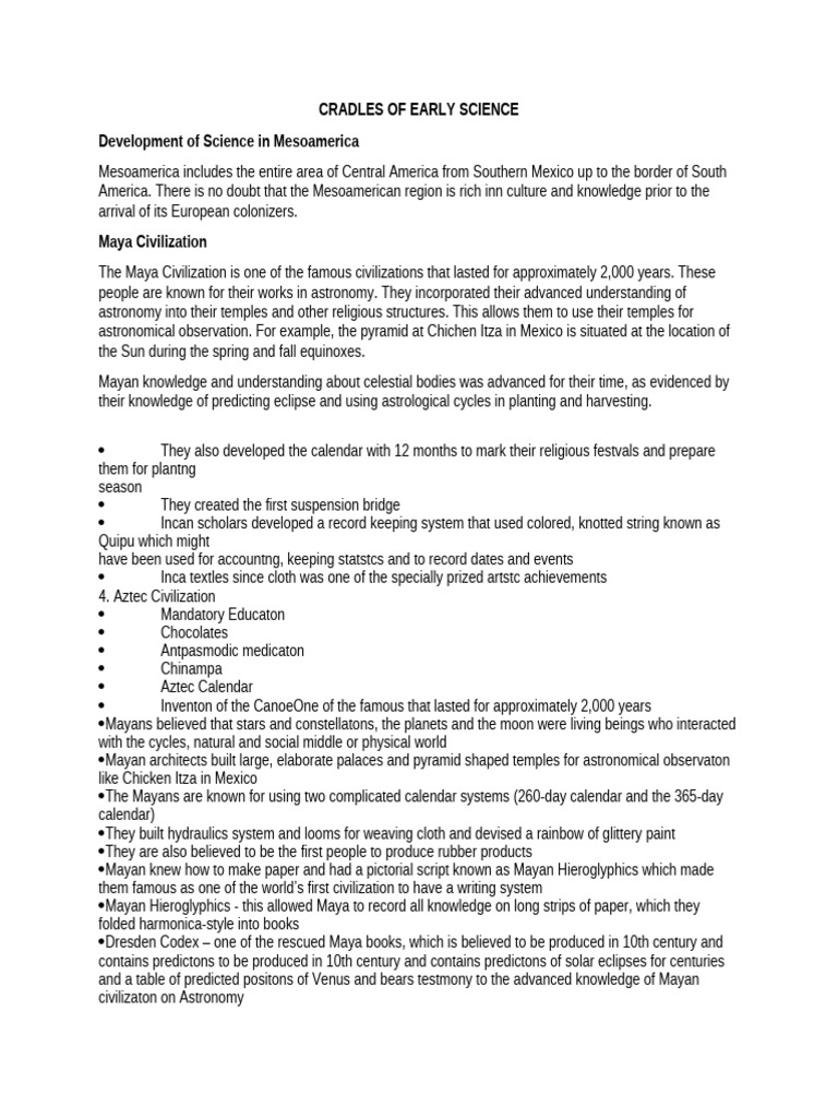 Module 1 Cradles of Science | PDF | Maya Civilization | Mesoamerica