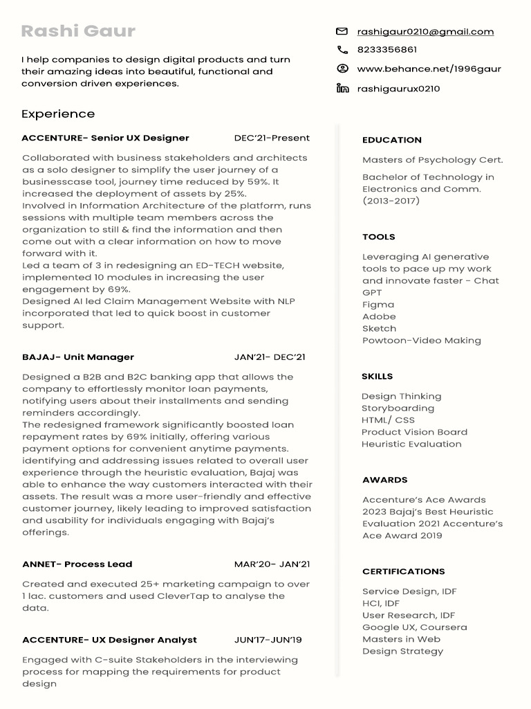 Rashi Gaur: Experience | PDF | Usability | User Experience