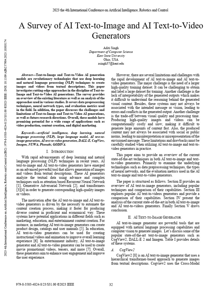 A Survey of AI Text-to-Image and AI Text-to-Video Generators | PDF ...