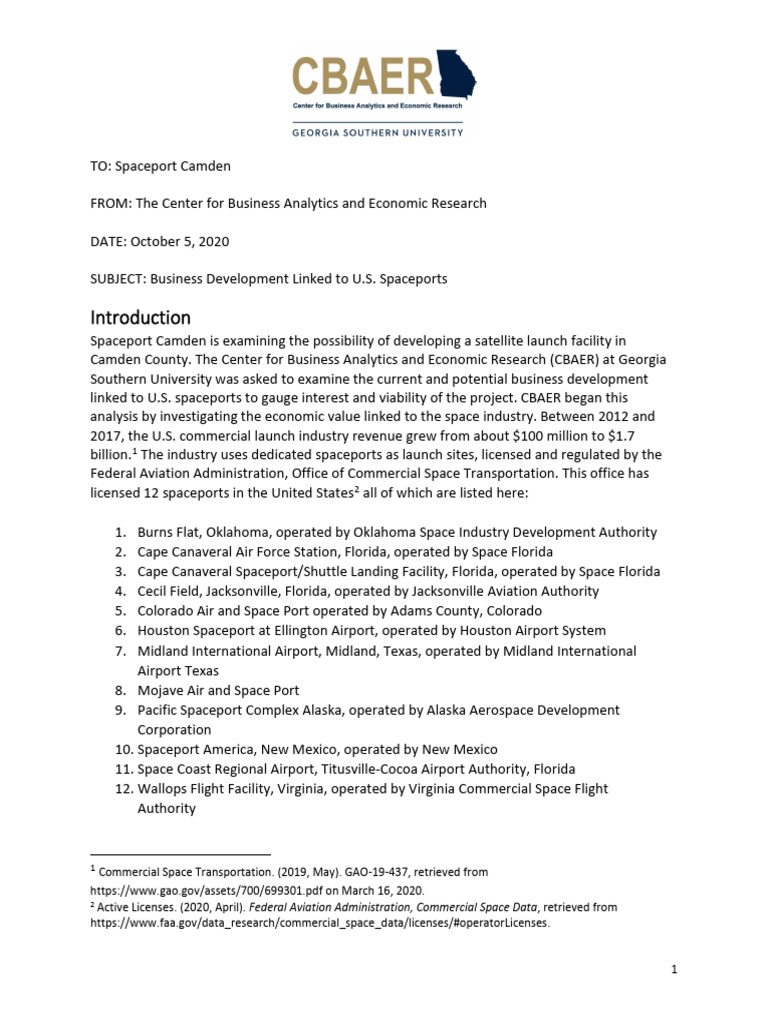 Business Development Linked To US Spaceports 2020 | PDF | Spaceport ...