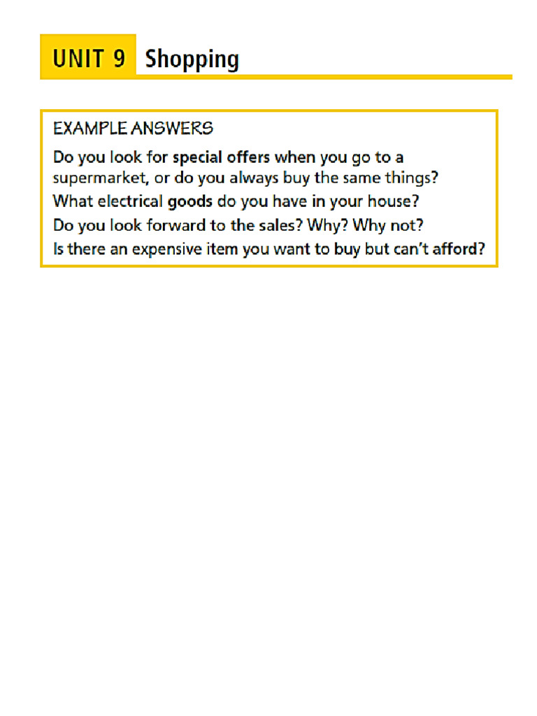 Unit 9b Vocabulary Shopping | PDF