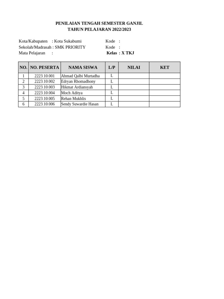 FORMAT LAPORAN NILAI PTS Desain Grafis | PDF