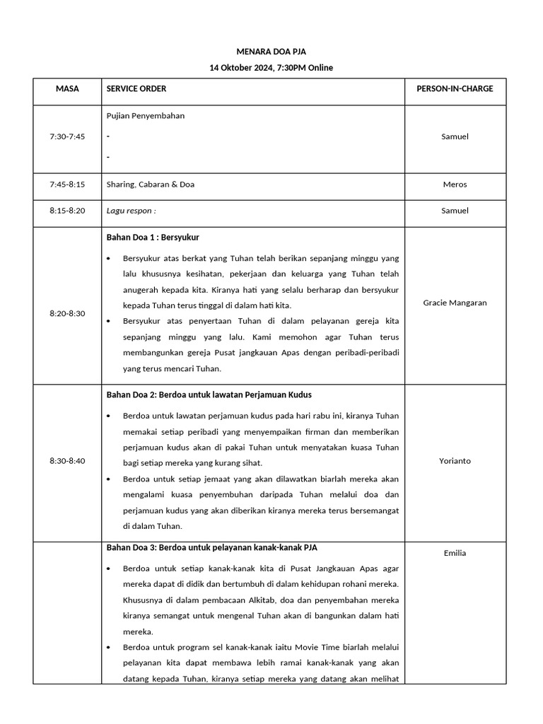 Menara Doa BM - 14 Oct 2024 | PDF