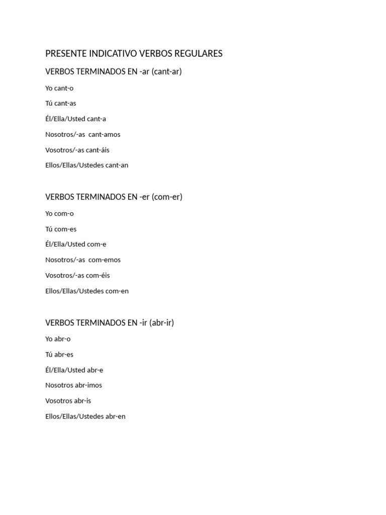 Verbos Regulares Presente Indicativo | PDF