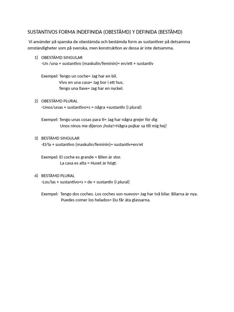 Sustantivos Forma Indefinida y Definida | PDF