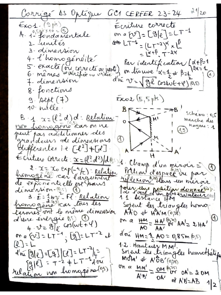 CERFER Corrigé DS Optique 23-24 | PDF