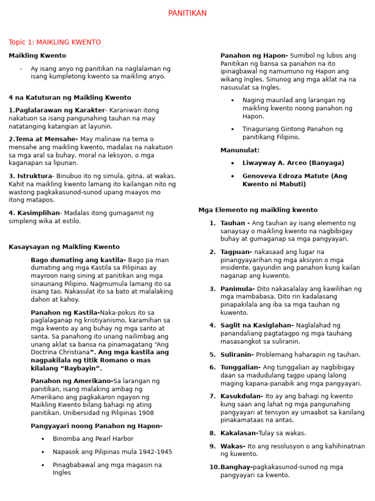 Panitikan Midterm Reviewer | PDF