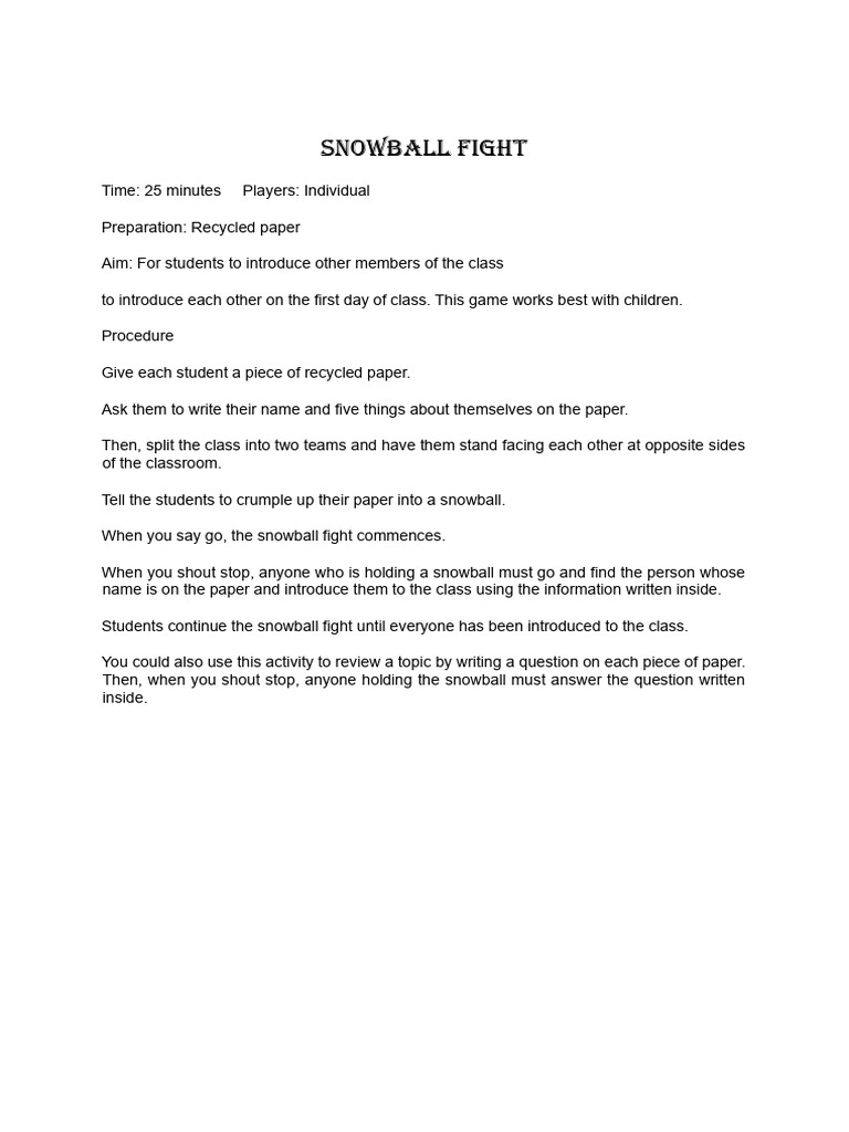 Snowball Fight October | PDF | Language Arts & Discipline | Home & Garden