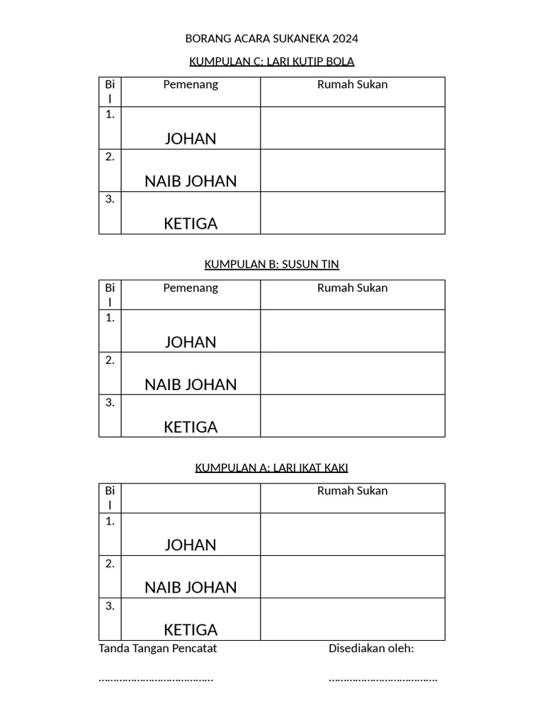 Borang Acara Sukaneka | PDF