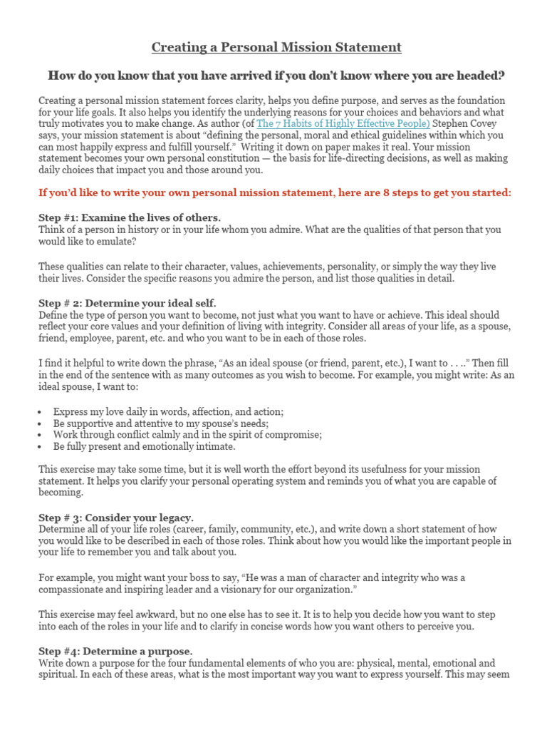 Writing Mission Statement | PDF | Goal | Happiness
