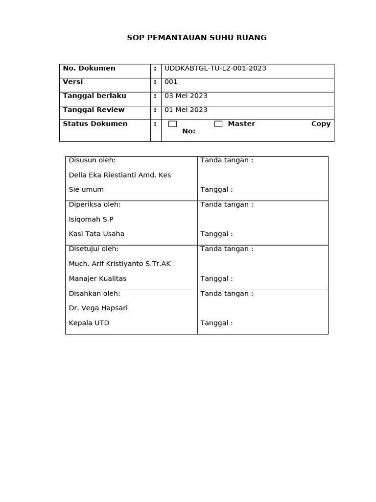 Form Pemantauan Suhu Ruangan UTD PMI | PDF
