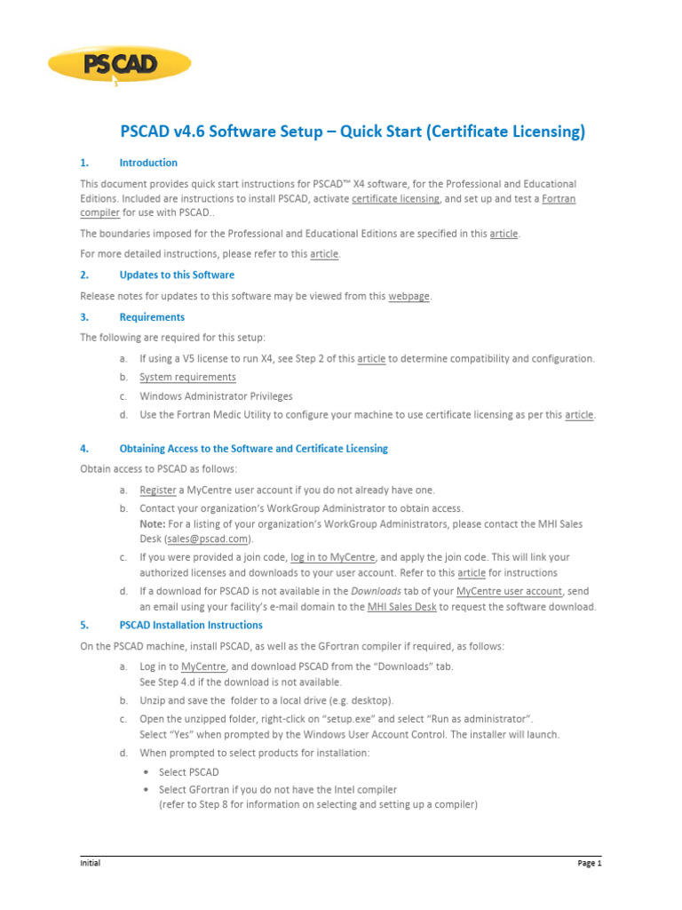 Pscad V4 6 Software Setup Quick Start Certificate Licensing Pdf