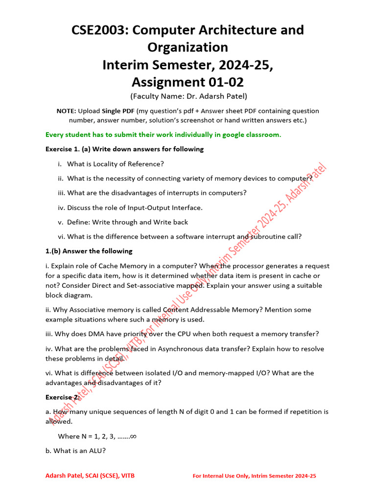 CAO Assignment 01 02 CSE2003 | PDF | Computing | Computer Engineering